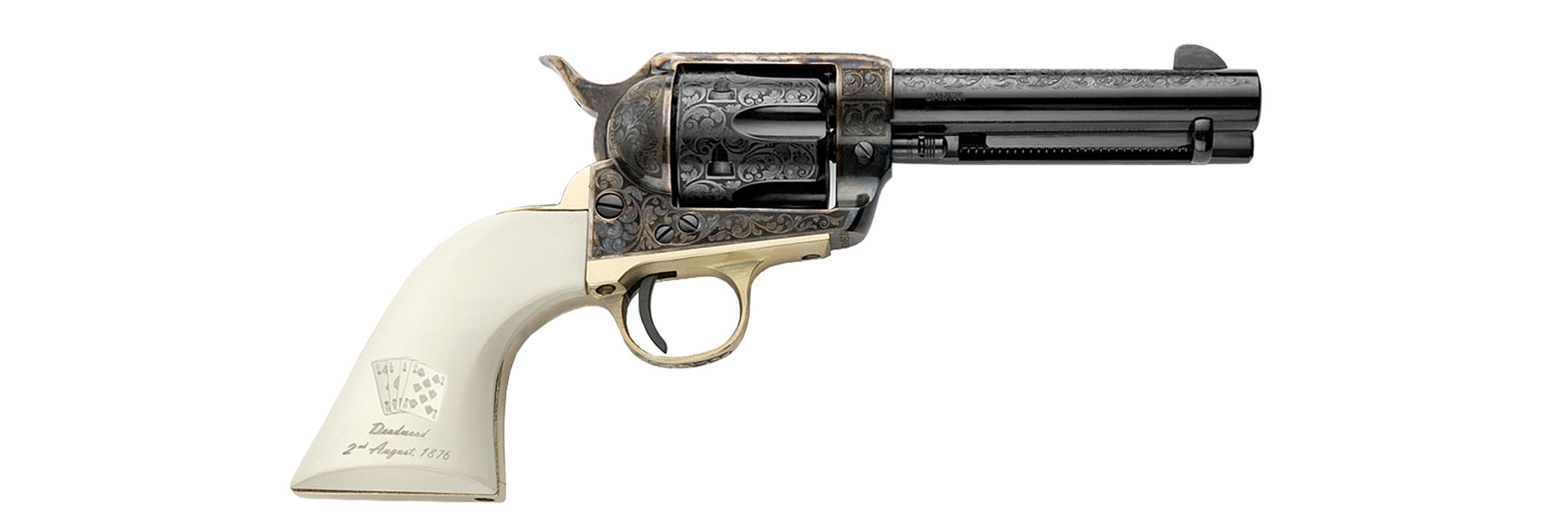 Pietta 1873 Single Action Engraved | White Grips | Muzzle-Loaders.com